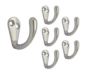 qcaa single prong robe hook hanger, zinc die cast, matte nickel, made in taiwan, 6 pack