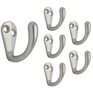 QCAA Single Prong Robe Hook Hanger, Zinc Die Cast, Matte Nickel, Made in Taiwan, 6 Pack