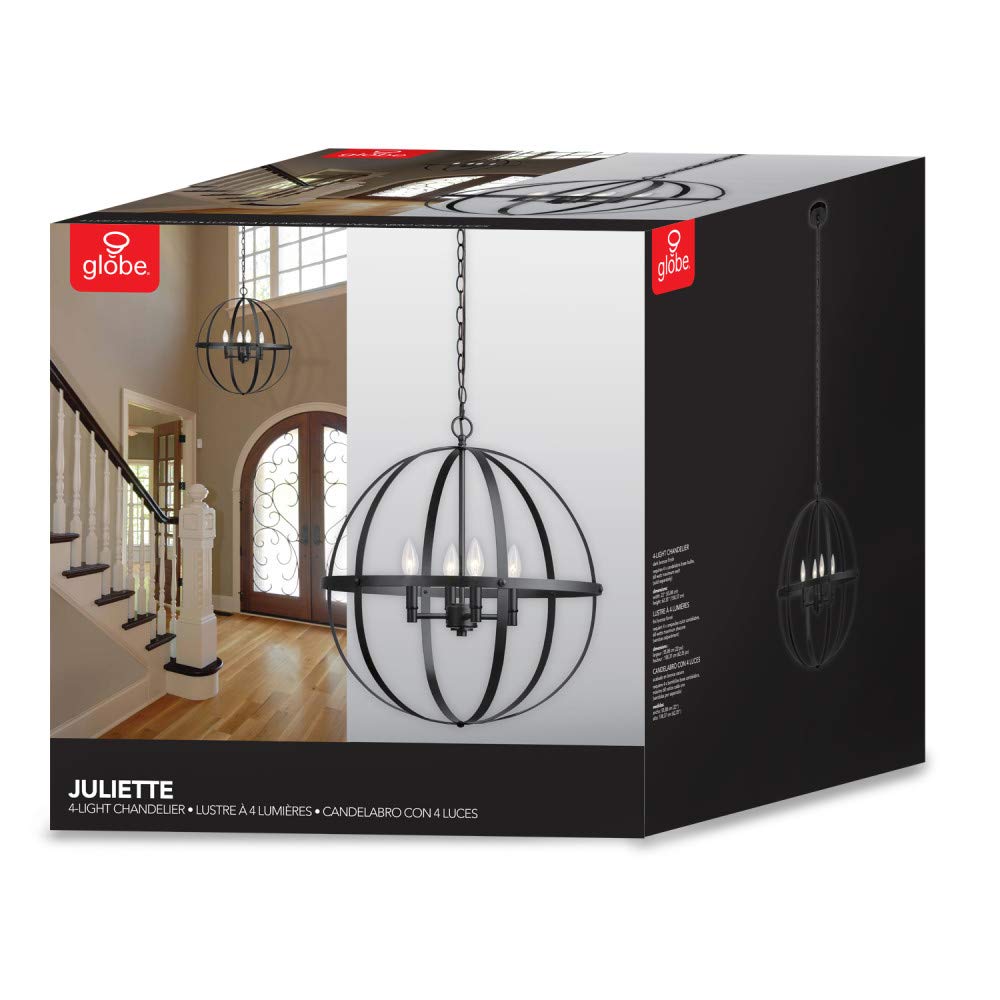 Globe Electric 65295 Juliette 4-Light Chandelier, Dark Bronze