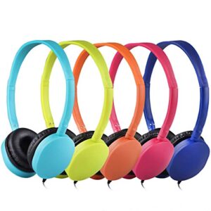 hongzan bulk headphones 25 pack multi colored for classroom kids, wholesale headphones earphones for students, schools, libraries, museums, testing centers, hotels (5 mixed color)