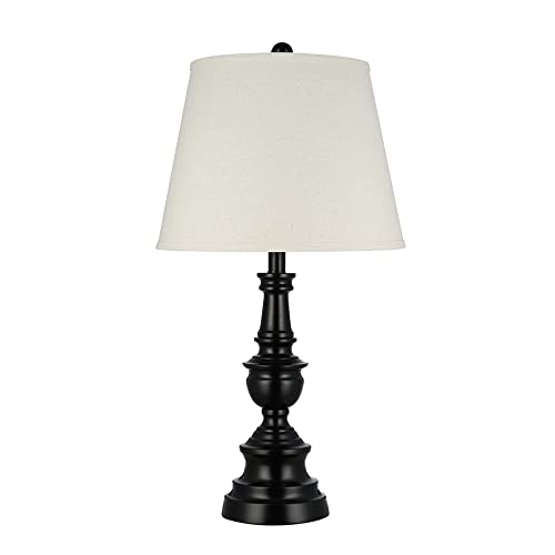 Catalina 21550-001 Traditional 3-Way Decorative Metal Table Lamp with Linen Shade, 27", Black