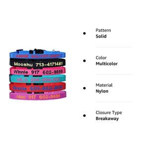 Personalized Nylon Cat Collar Breakaway with Bell - Custom Embroidered Text ID Collars with Pet Name and Phone Number