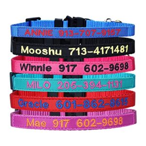 personalized nylon cat collar breakaway with bell - custom embroidered text id collars with pet name and phone number