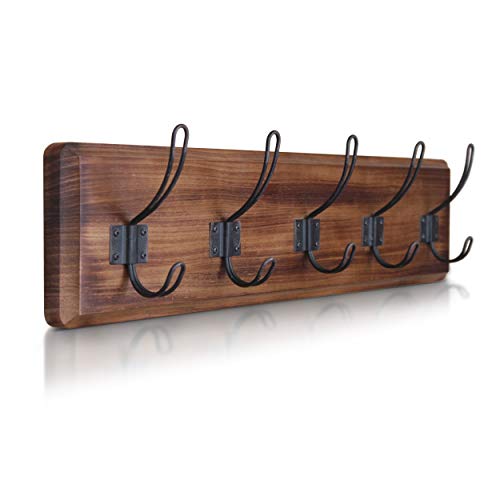 Rustic Coat Rack with 5 Hooks – Rustic Brown Wall Mounted 24" Coat Rack - Solid Pine Wood Entryway Hanger for Hanging Clothes, Hats, Purse, Keys - Vintage Farmhouse Coat Rack for Kitchen, Bedroom