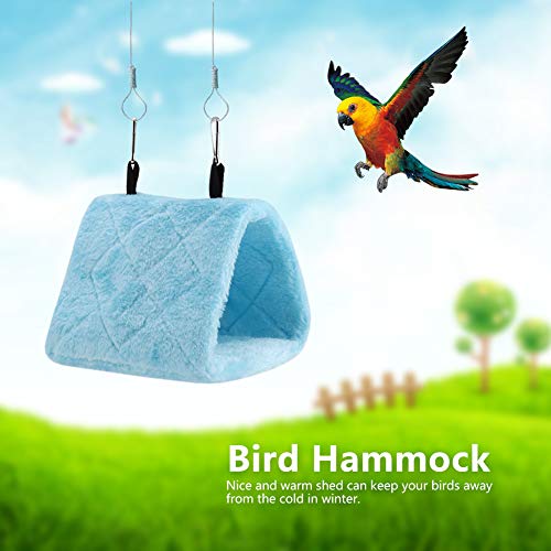 Bird Hammock, Soft Plush Parrot Hanging Hut Cage Perch Stand Swing Toys for Parakeet Cockatiel Lovebird Budgie Finch Canary Cockatoo African Grey Amazon Macaw (S Blue)