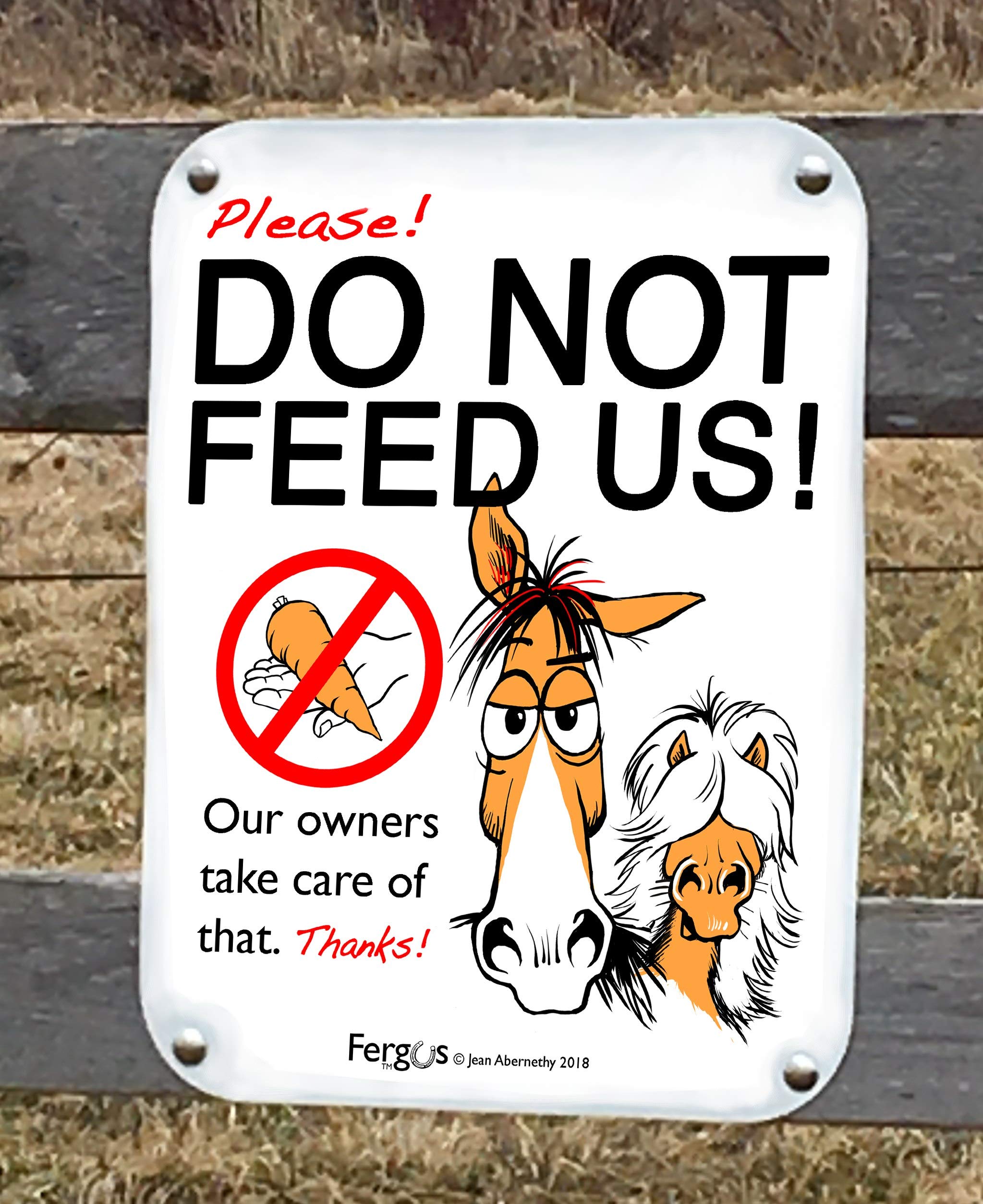 FERGUS The Horse Barn Stall Fence Sign, Do Not Feed Horses 