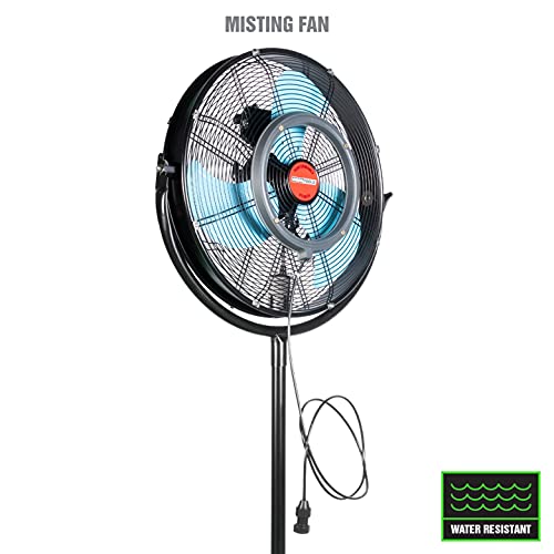 OEMTOOLS 23978 20” Tilting Pedestal Misting Fan, Fan Misters for Cooling Outdoor Spaces, Outside Patio, Water Resistant, Black