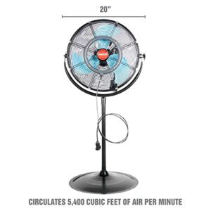 OEMTOOLS 23978 20” Tilting Pedestal Misting Fan, Fan Misters for Cooling Outdoor Spaces, Outside Patio, Water Resistant, Black