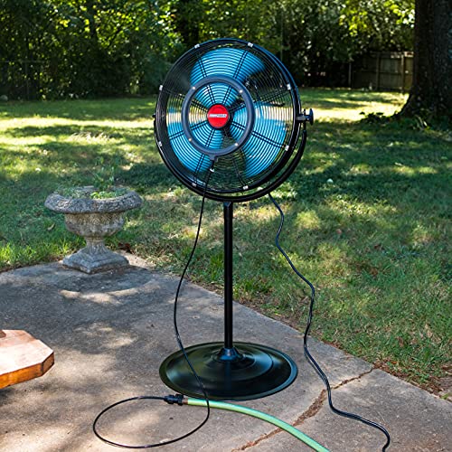 OEMTOOLS 23978 20” Tilting Pedestal Misting Fan, Fan Misters for Cooling Outdoor Spaces, Outside Patio, Water Resistant, Black