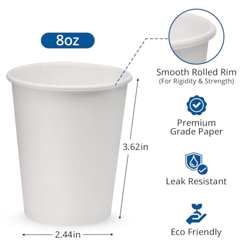 NYHI 8 oz Paper Cups - 300-Pack, Paper Cups for Water Dispenser, Coolers, Coffee, Teas, Party, Hot/Cold Beverage Disposable Drinking Paper Coffee Cups Suitable for Home, Office, and Coffee Rooms