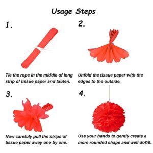 Recosis Hanging Paper Fan Set, Tissue Paper Pom Poms Flower Fan and Honeycomb Balls for Birthday Baby Shower Wedding Festival Decorations - Red