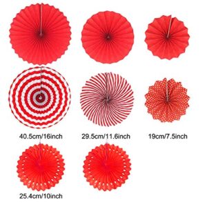 Recosis Hanging Paper Fan Set, Tissue Paper Pom Poms Flower Fan and Honeycomb Balls for Birthday Baby Shower Wedding Festival Decorations - Red