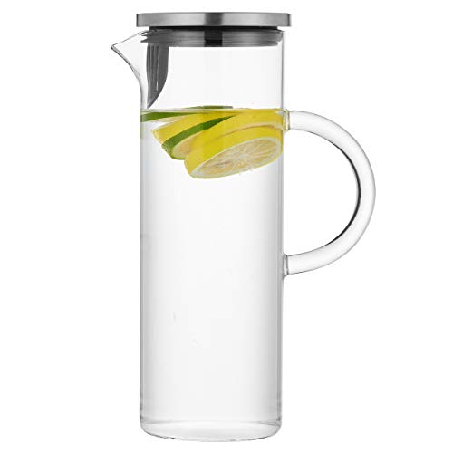 Karafu Pitcher, Glass Pitcher with Handle and Lid, 50 Oz Handmade Water Jug for Hot/Cold Water, Ice Lemon Tea and Juice Beverage