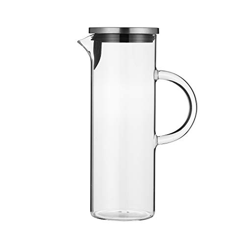 Karafu Pitcher, Glass Pitcher with Handle and Lid, 50 Oz Handmade Water Jug for Hot/Cold Water, Ice Lemon Tea and Juice Beverage