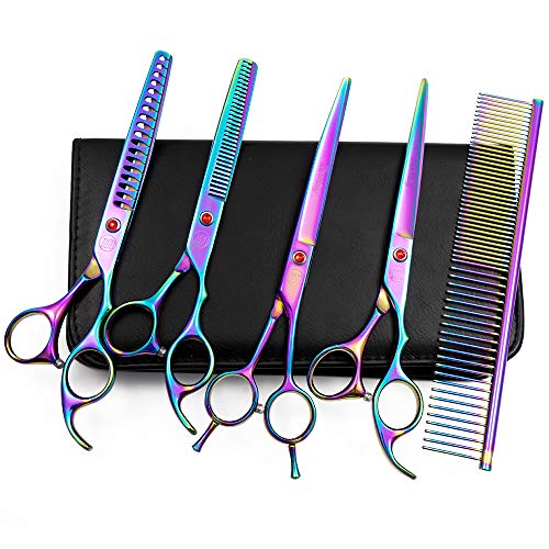 Moontay Professional Dog Grooming Scissors Set, 7 Inch/8 Inch Pet Grooming Scissors Chunkers Shears, Curved Thinning Shears for Dog with Grooming Comb