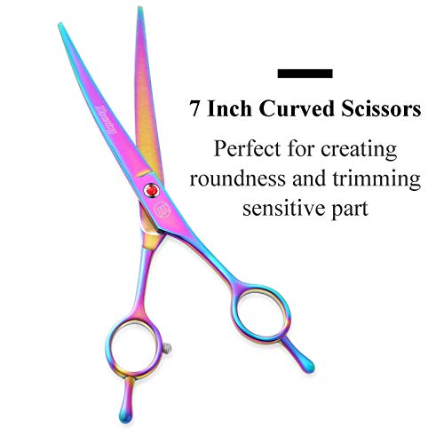 Moontay Professional Dog Grooming Scissors Set, 7 Inch/8 Inch Pet Grooming Scissors Chunkers Shears, Curved Thinning Shears for Dog with Grooming Comb