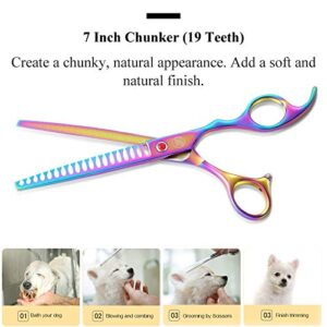 Moontay Professional Dog Grooming Scissors Set, 7 Inch/8 Inch Pet Grooming Scissors Chunkers Shears, Curved Thinning Shears for Dog with Grooming Comb