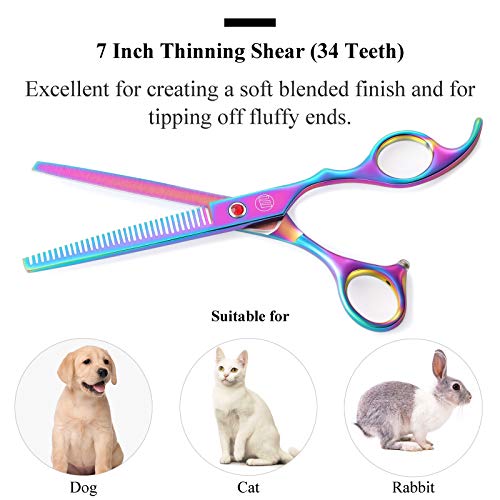 Moontay Professional Dog Grooming Scissors Set, 7 Inch/8 Inch Pet Grooming Scissors Chunkers Shears, Curved Thinning Shears for Dog with Grooming Comb