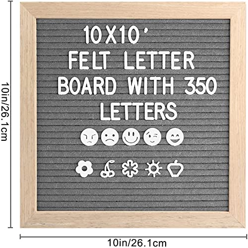 10x10" Grey Felt Letter Board with 350 Changeable Letters and Stand, Oak Frame Message Board Announcement Board for Home Decoration, Office, Farmhouse