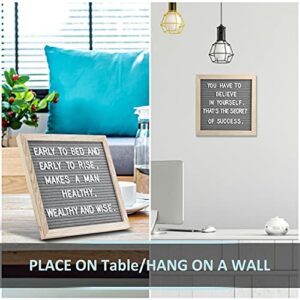 10x10" Grey Felt Letter Board with 350 Changeable Letters and Stand, Oak Frame Message Board Announcement Board for Home Decoration, Office, Farmhouse