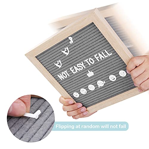 10x10" Grey Felt Letter Board with 350 Changeable Letters and Stand, Oak Frame Message Board Announcement Board for Home Decoration, Office, Farmhouse