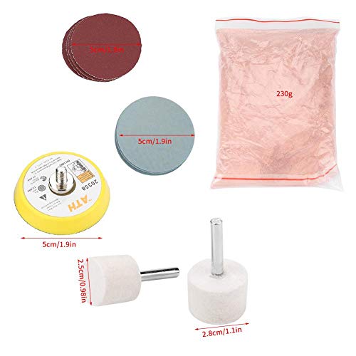 Cerium Oxide Glass Polishing Kit, Glass Scratch Removal Kit Cerium Oxide Polishing Powder Felt Polishing Wheel Disc Pad with Drill Adapter Glass Abrasive Disc Set, Windshield Scratch Repair Kit