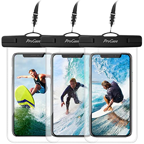 ProCase Waterproof Pouch Cellphone Dry Bag Underwater Case for iPhone Xs Max XR X 8 7 6S Plus, Galaxy S10 Plus S9 S8 +/Note 9 8, Pixel 3 2 XL up to 6.5" - 3 Pack, Clear