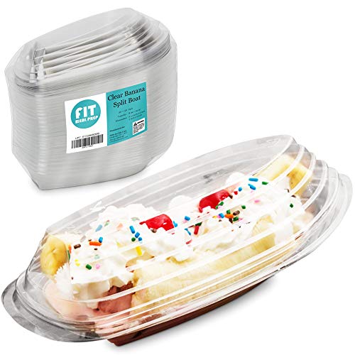 Fit Meal Prep [100 Pack] Banana Split Boat Plate 8oz and 12oz - Clear PET Plastic Disposable Ice Cream Sundae Splits Bowl Tray for Gelato Parlors, Cafes, Parties, Home and Restaurants