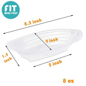 Fit Meal Prep [100 Pack] Banana Split Boat Plate 8oz and 12oz - Clear PET Plastic Disposable Ice Cream Sundae Splits Bowl Tray for Gelato Parlors, Cafes, Parties, Home and Restaurants