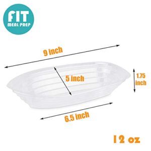 Fit Meal Prep [100 Pack] Banana Split Boat Plate 8oz and 12oz - Clear PET Plastic Disposable Ice Cream Sundae Splits Bowl Tray for Gelato Parlors, Cafes, Parties, Home and Restaurants