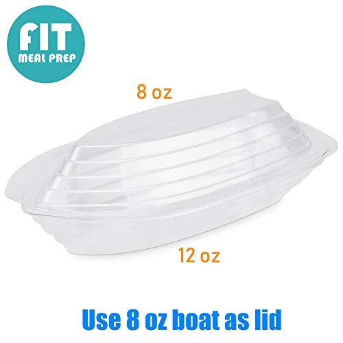 Fit Meal Prep [100 Pack] Banana Split Boat Plate 8oz and 12oz - Clear PET Plastic Disposable Ice Cream Sundae Splits Bowl Tray for Gelato Parlors, Cafes, Parties, Home and Restaurants