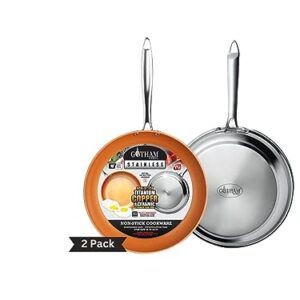 Gotham Steel Stainless Steel 2 Pack Nonstick Frying Pan Set, Induction Base Stainless Steel Skillet Set + Stainless Steel Pan Set, Metal Frying Pan – Nonstick Egg Pan, Oven/Dishwasher Safe Non Toxic