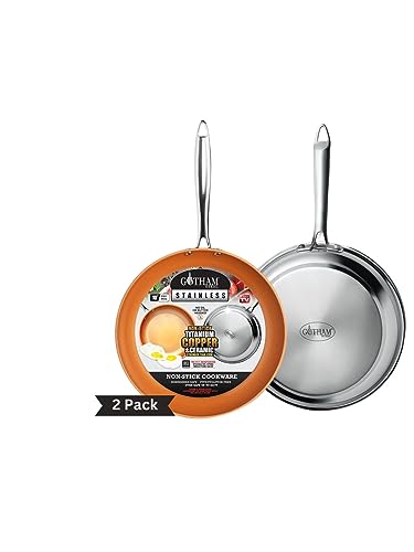 Gotham Steel Stainless Steel 2 Pack Nonstick Frying Pan Set, Induction Base Stainless Steel Skillet Set + Stainless Steel Pan Set, Metal Frying Pan – Nonstick Egg Pan, Oven/Dishwasher Safe Non Toxic