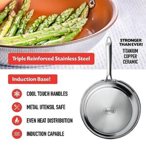 Gotham Steel Stainless Steel 2 Pack Nonstick Frying Pan Set, Induction Base Stainless Steel Skillet Set + Stainless Steel Pan Set, Metal Frying Pan – Nonstick Egg Pan, Oven/Dishwasher Safe Non Toxic