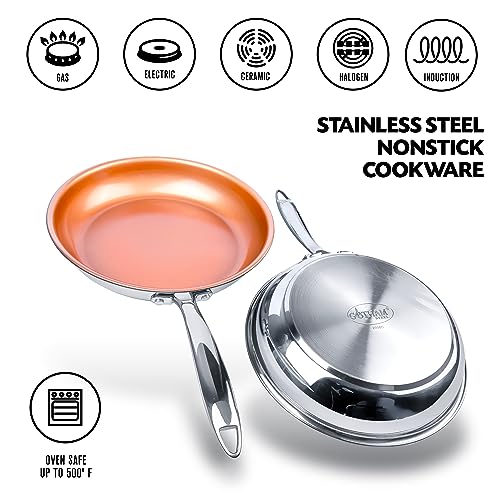 Gotham Steel Stainless Steel 2 Pack Nonstick Frying Pan Set, Induction Base Stainless Steel Skillet Set + Stainless Steel Pan Set, Metal Frying Pan – Nonstick Egg Pan, Oven/Dishwasher Safe Non Toxic