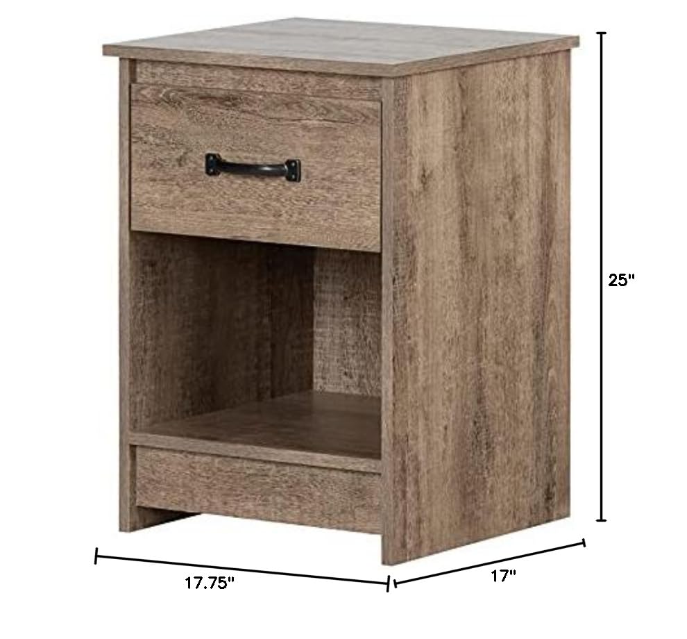 South Shore Tassio 1-Drawer Nightstand-Weathered Oak