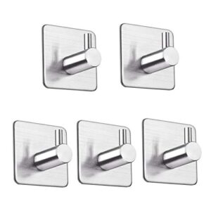 LOOGI Adhesive Hooks, Door Hooks Heavy Duty Towel Hooks Stick on Wall Waterproof Stainless Steel Robe Hanger for Hanging Bathroom Kitchen Home 5 Pack