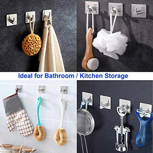 LOOGI Adhesive Hooks, Door Hooks Heavy Duty Towel Hooks Stick on Wall Waterproof Stainless Steel Robe Hanger for Hanging Bathroom Kitchen Home 5 Pack