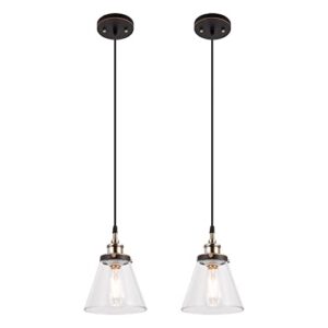 gruenlich pendant lighting fixture for kitchen and dining room, hanging ceiling lighting fixture, e26 medium base, metal construction with clear glass, bulb not included, 2-pack