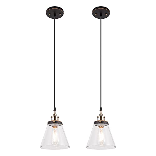 GRUENLICH Pendant Lighting Fixture for Kitchen and Dining Room, Hanging Ceiling Lighting Fixture, E26 Medium Base, Metal Construction with Clear Glass, Bulb not Included, 2-Pack