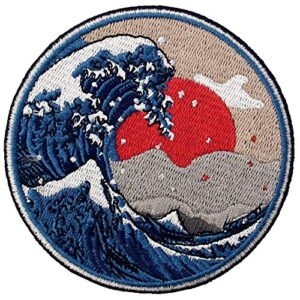 great wave off kanagawa patch embroidered applique badge iron on sew on emblem