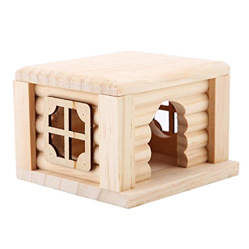 Pet Hamster House, 100% Wood Odorless Home Openwork Lace Window DIY Hideout Hut Play Nest Toy Viewing Room Living for Small Squirrels Gerbils Hamsters Golden Bears