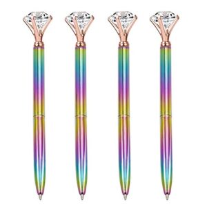 yacig diamond ballpoint pens,4 pieces rainbow big diamond fancy pens for women rhinestones crystal metal black ink ball point pens girly pen writing gift pens office home supplies(c)