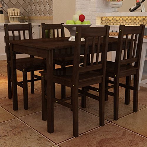 Festnight 5 Piece Dining Set Wooden Table with 4 Chairs Solid Pine Wood Kitchen Dining Room Set Breakfast Home Furniture