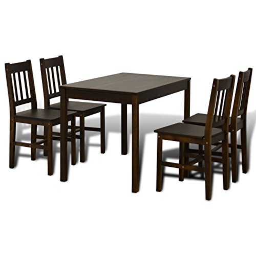 Festnight 5 Piece Dining Set Wooden Table with 4 Chairs Solid Pine Wood Kitchen Dining Room Set Breakfast Home Furniture