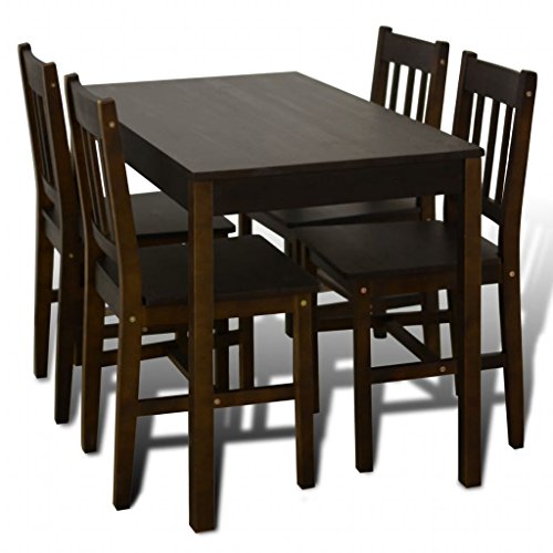 Festnight 5 Piece Dining Set Wooden Table with 4 Chairs Solid Pine Wood Kitchen Dining Room Set Breakfast Home Furniture