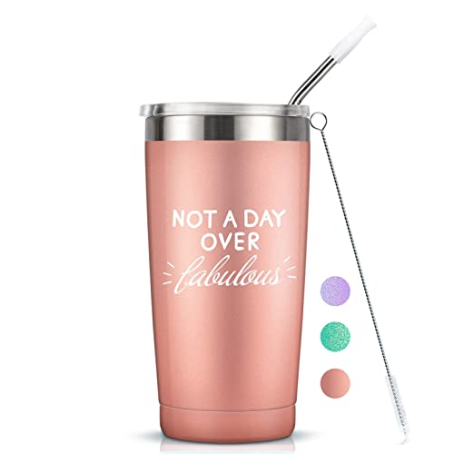 MASGALACC Not A Day Over Fabulous - 20 Oz Stainless Steel Insulated Tumbler Cup with Lid- 21st 30th 40th 50th 60th 70th Birthday Gifts for Women Her Mom Grandma Friend Gift Ideas