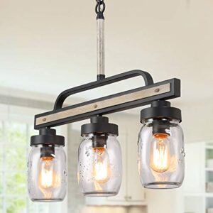 log barn rustic mason jar chandelier, farmhouse lighting metal finish, glass hanging pendant for dining room, kitchen island