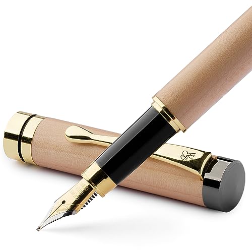 Wordsworth & Black's Fountain Pen,Luxury Bamboo Wood - Medium Nib, Includes 6 Ink Cartridges, Ink Refill Converter -Journaling, Calligraphy, Drawing, Smooth Writing [Maple Wood),1 Count (Pack of 1)