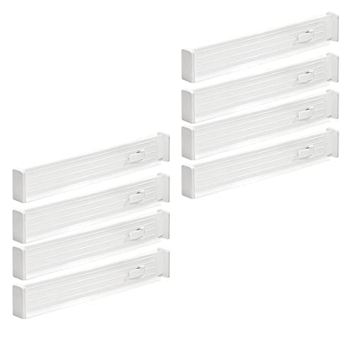 mDesign Expandable Kitchen Drawer Divider with Foam Ends, Adjustable Drawer Dividers with Strong Secure Hold, Dividers Lock in Place to Organize Drawers - Ligne Collection - 8 Pack - White